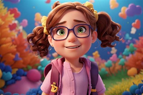 Premium Ai Image Photo Small Girl With On Colorful Background Funny Cartoon Character School