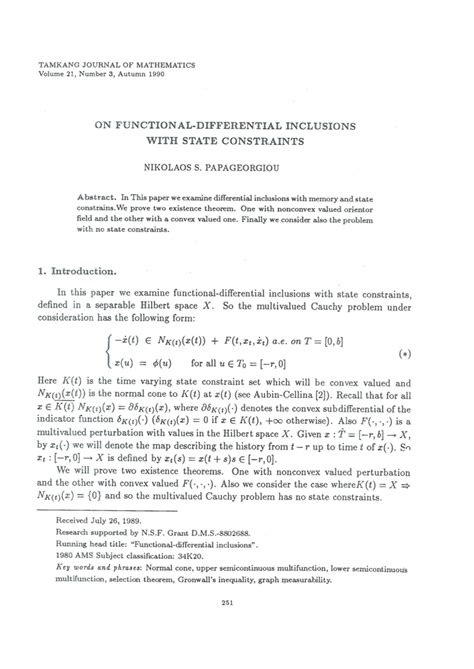 Pdf On Function Al Differential Inclusions With State Constraints