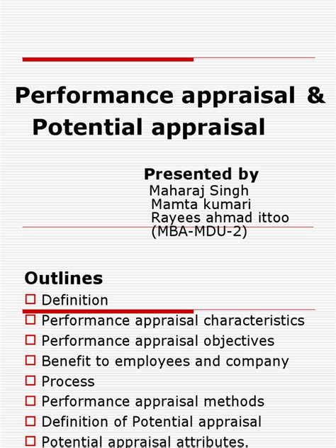 Performance Appraisal And Potential Appraisal Presented By Pdf