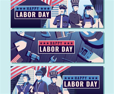 Happy Labor Day Dark Blue Banner Set Vector Art And Graphics
