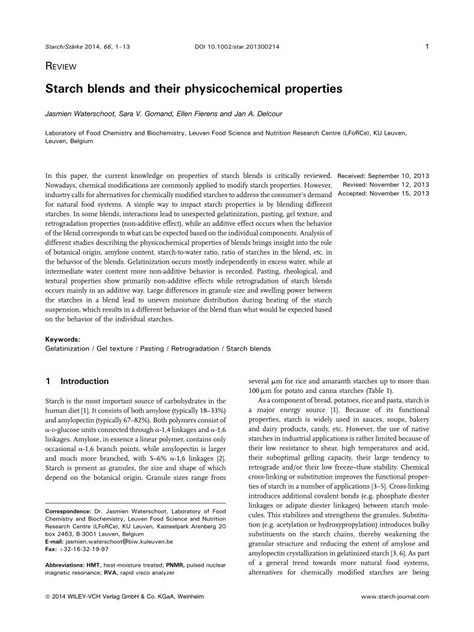 Pdf Starch Blends And Their Physicochemical Properties Dokumentips