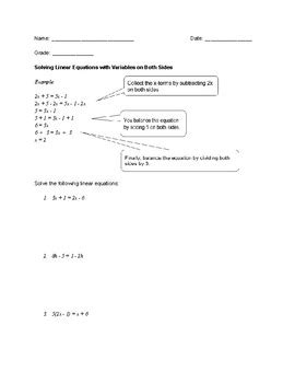 Solving Linear Equations with Variables on Both Sides by C Sky | TpT