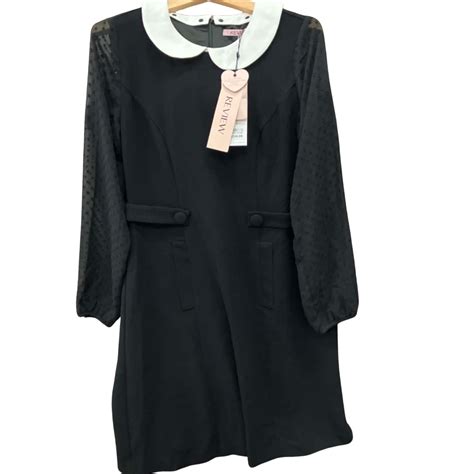 Review Womens Size 10 Long Sleeve Midi Dress Black White S New