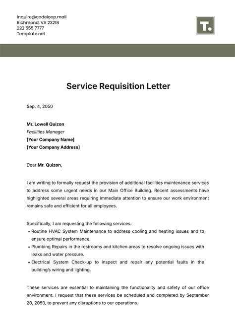 Free Service Requisition Letter Template To Edit Online