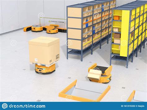 Autonomous Mobile Robots In Modern Logistics Center Stock Illustration Illustration Of