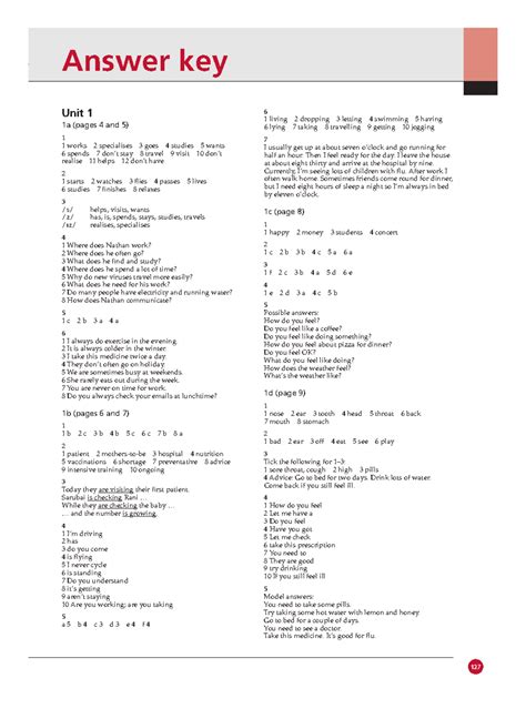 Workbook Answer Key English Answer Key Unit 1 1a Pages 4 And 5 1 1 Works 2 Specialises 3