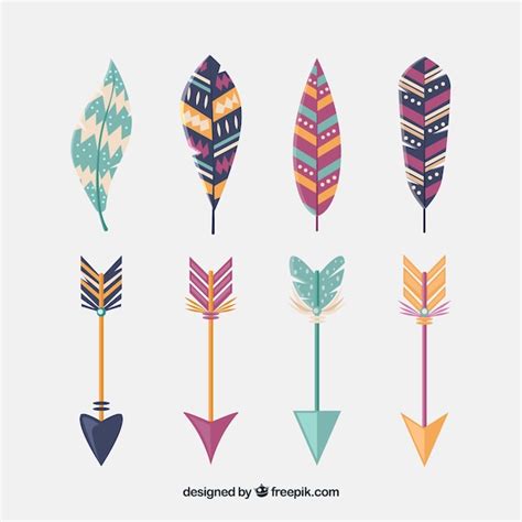 Pack De Plumas Y Flechas En Estilo Boho Vector Gratis