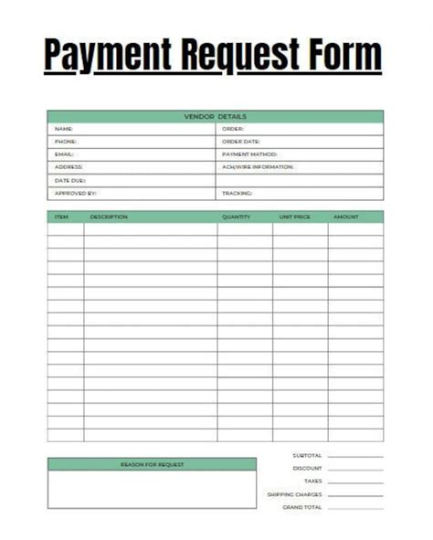 Payment Request Form Digitally Fillable Or Printable Etsy