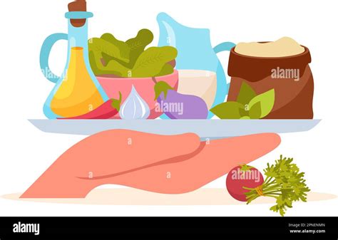 Macronutrients Flat Composition With Front View Of Human Hand Holding