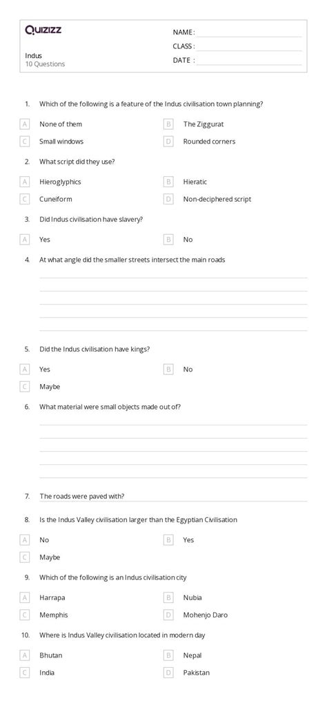 50 Lembar Kerja Peradaban Indus Untuk Kelas 6 Di Quizizz Gratis