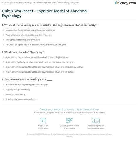 Quiz And Worksheet Cognitive Model Of Abnormal Psychology