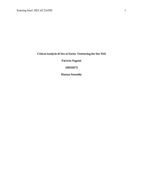 Sex At Dawn Book Review 2 Pdf Running Head Sex At Dawn 1 Critical