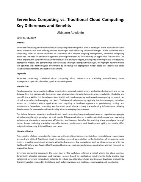 Pdf Serverless Computing Vs Traditional Cloud Computing Key