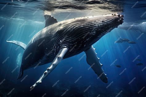 Premium Ai Image Humpback Whale Swimming In Deep Blue Ocean This Is A
