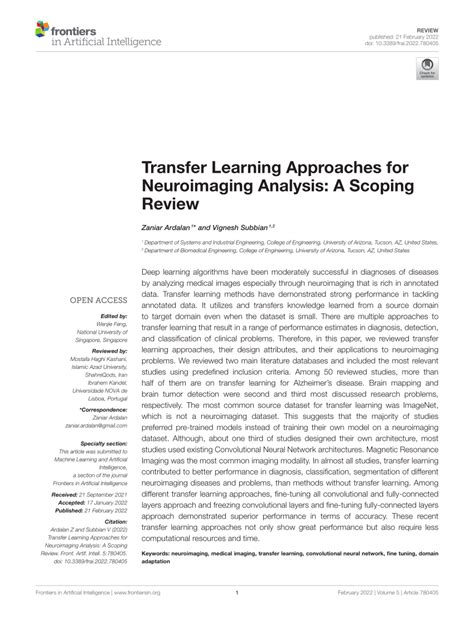 Pdf Transfer Learning Approaches For Neuroimaging Analysis A Scoping