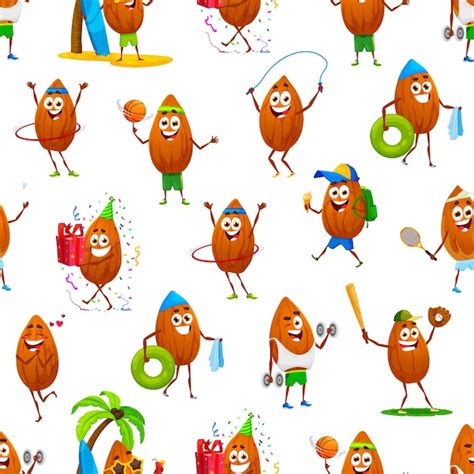 Premium Vector Cartoon Almond Nut Characters Seamless Pattern Fabric