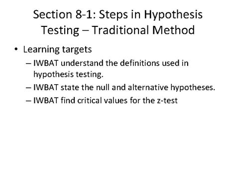 Chapter 8 Hypothesis Testing Section 8 1 Steps