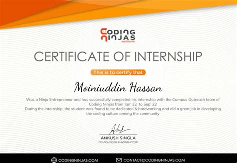 Moinuddin Hassan On Linkedin Codingninjas Internship Campusambassador