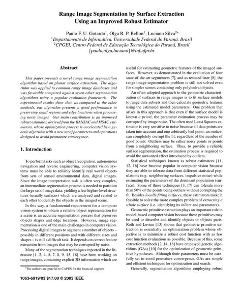 Pdf Range Image Segmentation By Surface Extraction Using An Improved