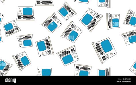 Seamless Pattern Endless Computer With Old Retro Computers Pc And