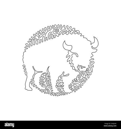 Single Swirl Continuous Line Drawing Of Huge Head Bison With Two Horns Continuous Line Draw