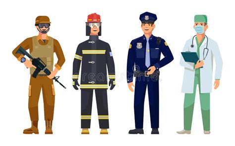 警察、消防员和医生他们的制服的 向量例证 插画 包括有 盖帽 事业 图象 战斗机 男朋友 男人 56169203