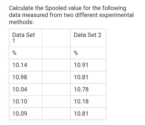Calculate The Spooled Value For The Following Data Measured From Two Different Experimental
