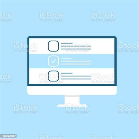 온라인 퀴즈 온라인 퀴즈가 있는 데스크톱 Pc 화면에 양식 체크리스트 데스크탑 컴퓨터에 대한 스톡 벡터 아트 및 기타 이미지 데스크탑 컴퓨터 등록 문서 Istock