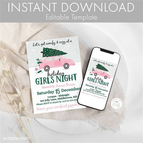 Holiday Girls Night Out Party Invitation Pink Christmas Etsy Uk