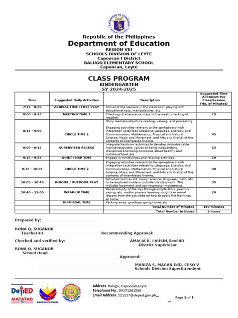 Balugo Kinder Mg Class Program Template Unified Pdf