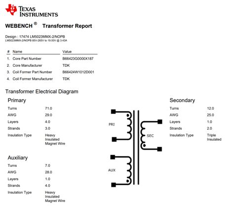 Webench® Toolslm5023 Transformer Construction Output By Webench Simulation Hardware