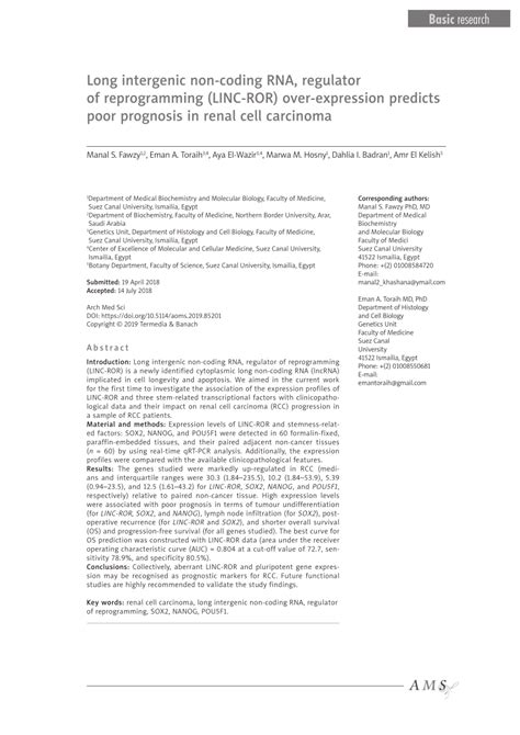 Pdf Basic Research Long Intergenic Non Coding Rna Regulator Of