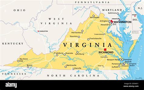 Virginia Va Political Map Commonwealth Of Virginia State In Southeastern And Mid Atlantic