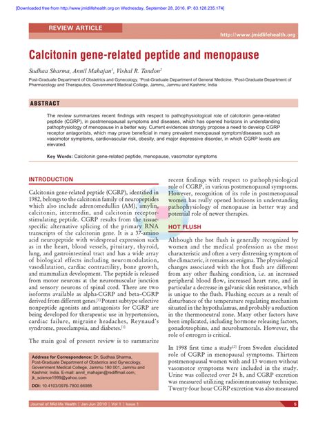 Pdf Calcitonin Gene Related Peptide And Menopause