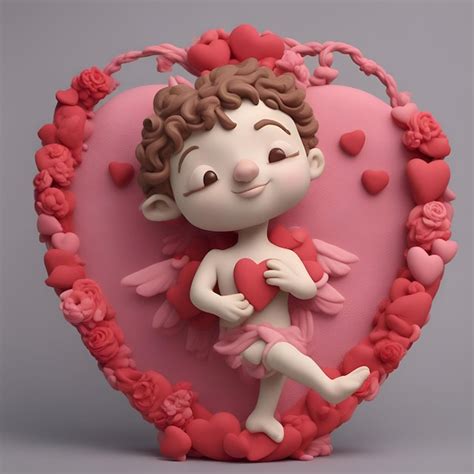Carte De Voeux Saint Valentin Cupidon Avec Rendu 3d Coeur Image