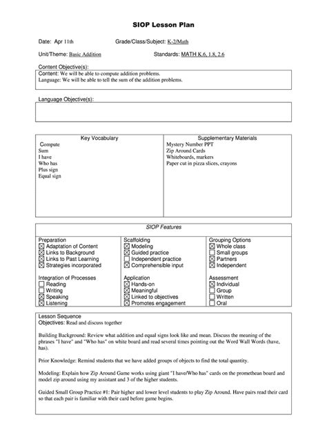 Siop Lesson Plan Template Fill Out And Sign Online Dochub