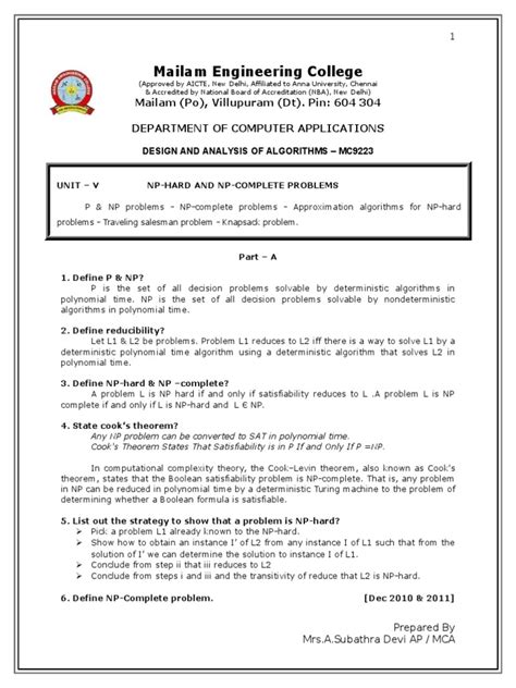 Daa Unit V Pdf Computational Problems Algorithms And Data