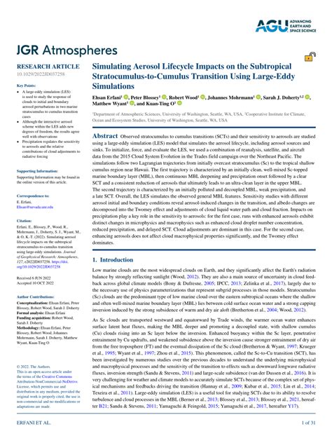 Pdf Simulating Aerosol Lifecycle Impacts On The Subtropical Stratocumulus‐to‐cumulus