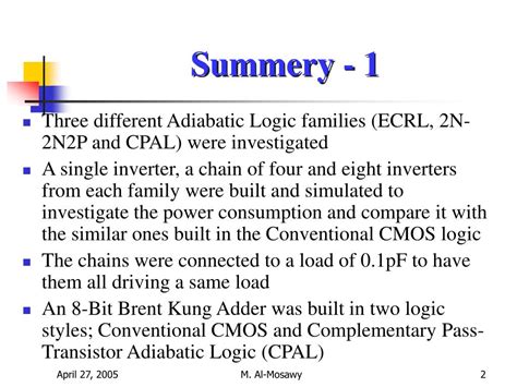 Ppt Adiabatic Logic As Low Power Design Technique Simulations