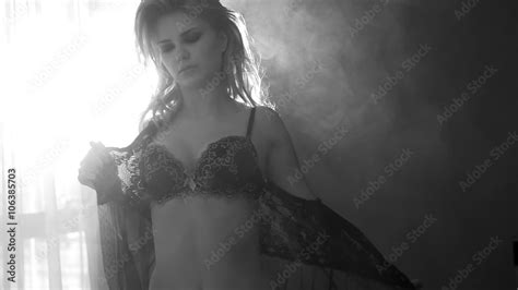 Pretty Blonde Woman Taking Off Her Lingerie Stock Video Adobe Stock