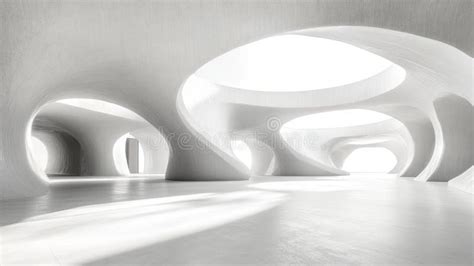 Abstract White Architectural Interior With Organic Curves Smooth Surfaces And Light Streaming