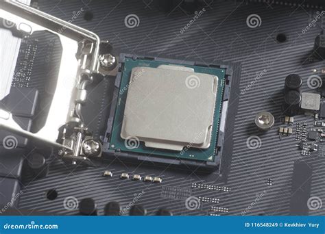 intel lga 1151 cpu socket on motherboard computer pc with processor