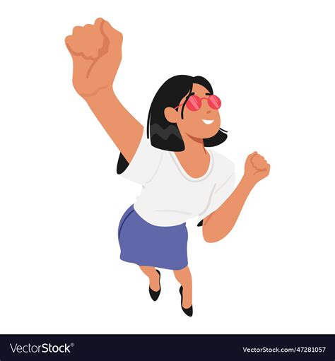 Cheerful Female Character Feel Amazement Looks Up Vector Image