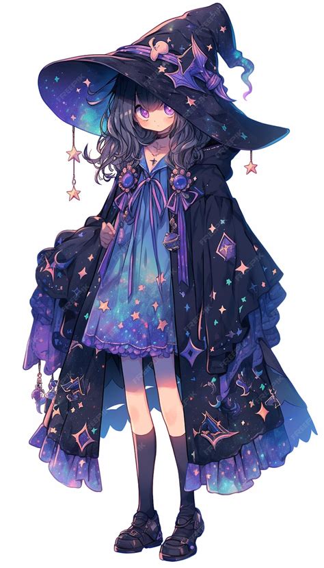 Premium Photo Anime Girl In A Witch Costume With A Hat And A Cape