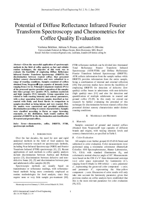 Pdf Potential Of Diffuse Reflectance Infrared Fourier Transform Spectroscopy And Chemometrics