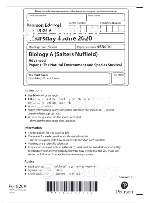 Edexcel Biology Paper 1 2020 The Natural Environment And Species