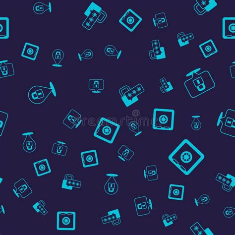 Set Lock Cyber Security And Safe On Seamless Pattern Vector Stock