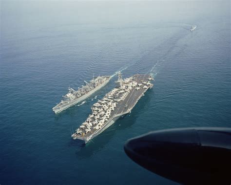 An Aerial Port Bow View Of The Nuclear Powered Aircraft Carrier Uss