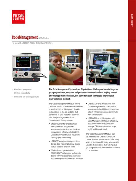 Physio Control Lifepak 20 E Code Management Module Datasheet Pdf Ip