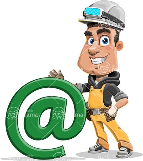 Cute Builder Cartoon Character Having An Email Graphicmama